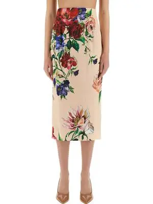 Dolce & Gabbana Flower Print Satin Midi Pencil Skirt - Pink