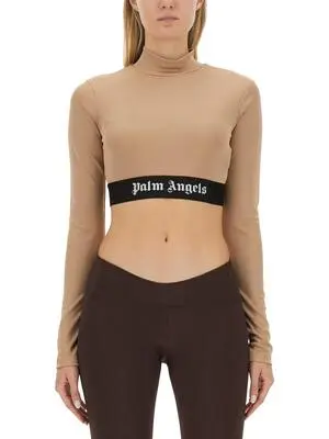 Palm Angels Logo Cropped Top - Beige