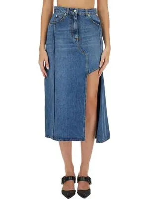 Alexander McQueen Pencil Skirt With Cut-out - Denim