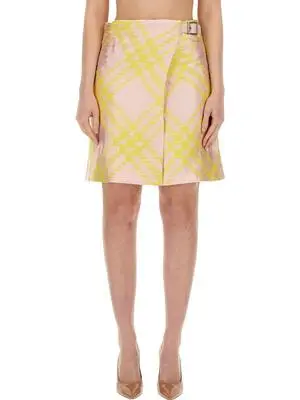 Burberry Checked Linen-blend Skirt - Multicolour