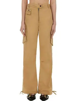 GANNI Cotton Twill Cargo Pants - Beige