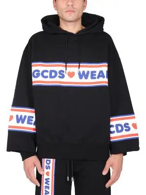 Gcds Logo Tape Hooded Sweatshirt - Black