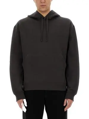 Saint Laurent Hooded Sweatshirt With Logo - Grey