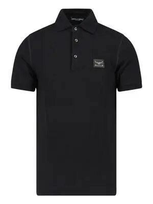 Dolce & Gabbana Logo Plaque Polo Shirt - Black