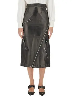 Alexander McQueen Leather Midi Skirt - Black