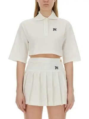Palm Angels Monogram Cropped Polo - White