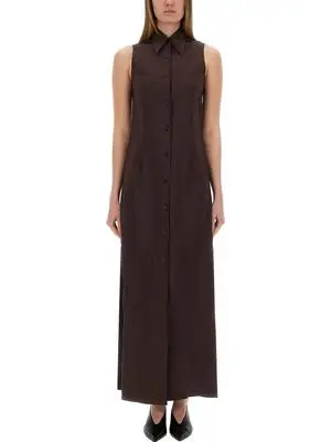 ALYSI Silk Canvas Chemisier Dress - Brown