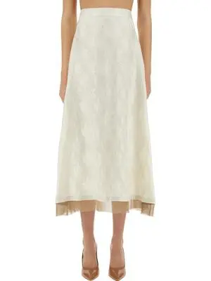 Fendi Ff Silk Midi Skirt - Ivory