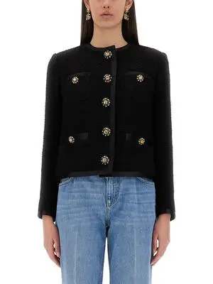 Dolce & Gabbana Single-breasted Tweed Bouclé Short Jacket - Black
