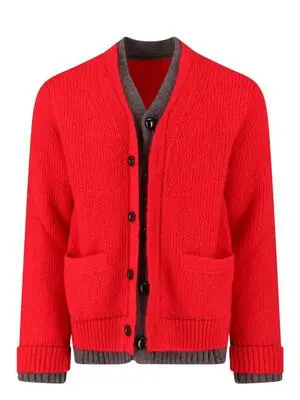 Sacai Two-tone Knit Cardigan - Red