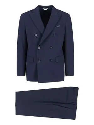 Boglioli Double-breasted Virgin Wool Blend Suit - Blue