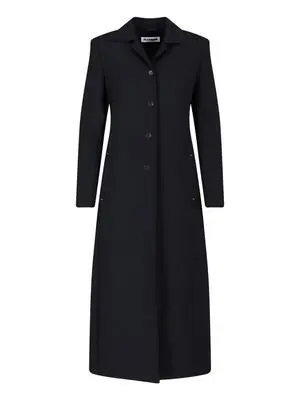 JIL SANDER Single-breasted Virgin Wool Coat - Black