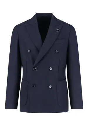 LARDINI Double-breasted Blazer In Wool And Cashmere Blend - Blue