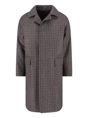 Tagliatore Checked Wool Blend Coat - Brown