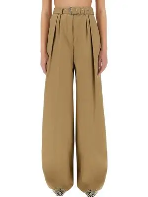 Dries Van Noten Wide-Leg Trousers With Belt Beige