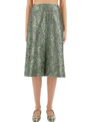 Dries Van Noten Ruched Satin Midi Skirt - Green
