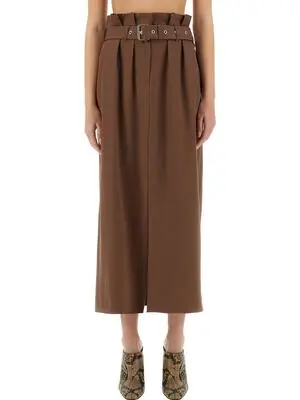 Dries Van Noten Wool Midi Skirt With Belt - Brown