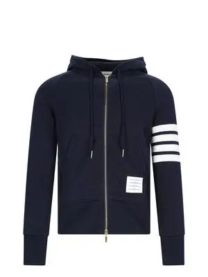 Thom Browne Zipped Hoodie With 4-bar - Blue