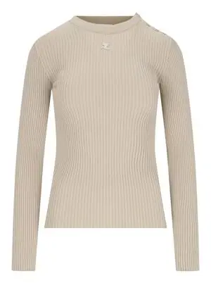 Rick Owens Ribbed Long Sleeve Sweater Beige