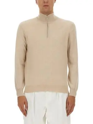 Brunello Cucinelli Cashmere Quarter Zip Sweater - Beige