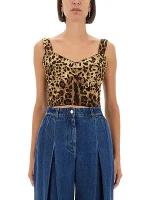 Dolce & Gabbana Leopard Print Charmeuse Bustier - Animalier