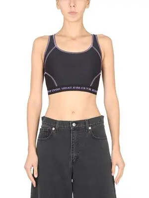 Versace Logo Band Crop Top - Black