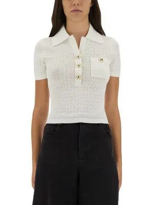 SELF-PORTRAIT Perforated Knit Top - White
