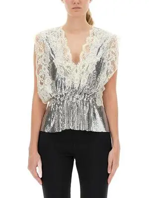 Rabanne Lace And Sequin Top - Silver