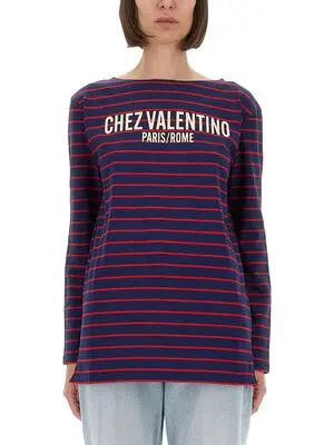 Valentino Garavani Striped Cotton Jersey T-shirt - Blue
