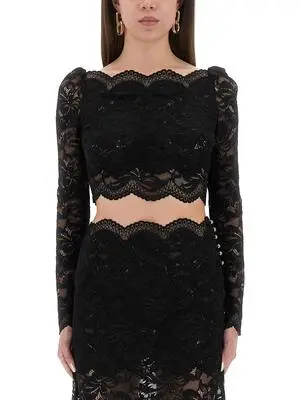 Rabanne Cropped Lace Top - Black