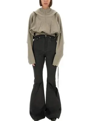 Rick Owens Cropped Hooded Tunic Sweatshirt - Grey