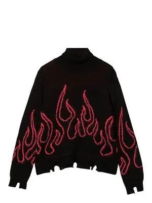 VISION OF SUPER High Neck Jumper With Flame Detail - Black