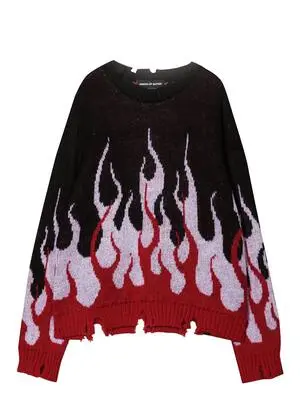 VISION OF SUPER Sweater With Double Flames - Black
