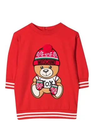 Moschino Cotton Dress With Teddy Bear - Red