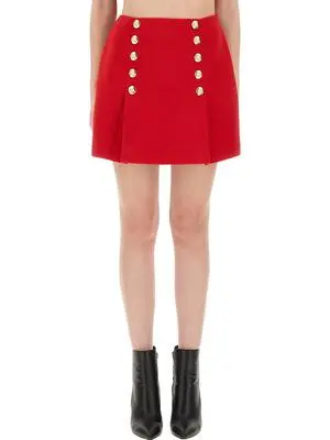 Balmain Wool Mini Skirt - Red