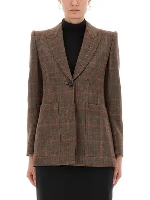 Chloé Plaid Wool Tailored Jacket - Brown