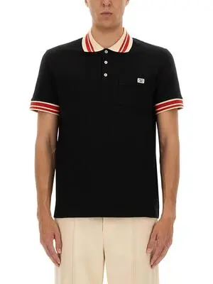 Valentino Garavani Cotton Pique Polo Shirt With "vlogo" Patch - Black