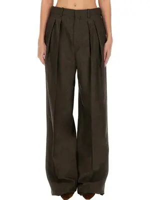 Saint Laurent Wool Wide Leg Trousers - Brown