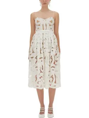SELF-PORTRAIT Embroidered Midi Dress With Bow - White