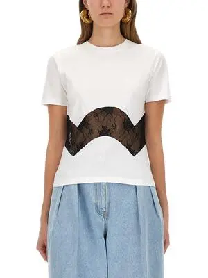 Nina Ricci Jersey T-shirt With Lace Insert - White