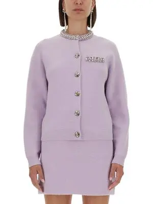SELF-PORTRAIT Knitted Cardigan With Crystals - Lilac