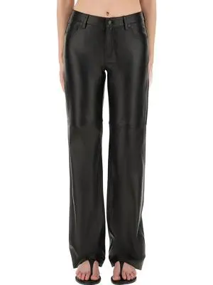 Michael Kors Straight Leg Leather Pants - Black