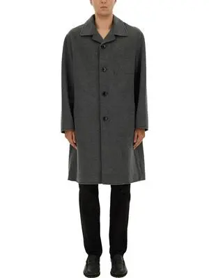 Ami Wool And Cashmere Blend Overcoat - Grey