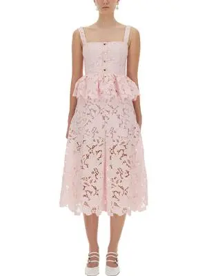 SELF-PORTRAIT Lace Midi Peplum Dress - Pink