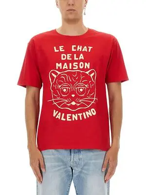 Valentino Garavani T-shirt With "chat De La Maison" Print - Red