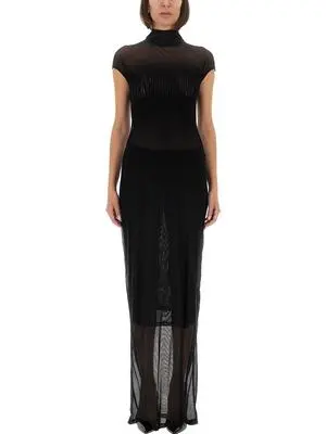 Jean Paul Gaultier Mesh Dress With Flocked Logo - Black