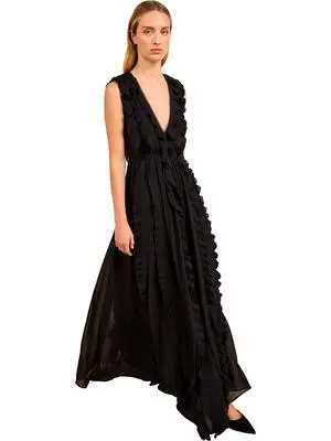 Ulla Johnson Aida Cascading Ruffle Gown - Noir