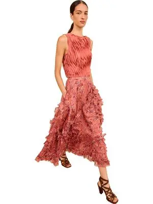 Ulla Johnson Adele Cascading Ruffle Midi Skirt - Oleander