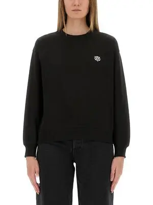 Kenzo Cotton Sweatshirt With "happy Tiger" Patch - Black