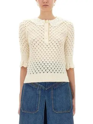 Chloé Cotton Crochet Sweater - Ivory